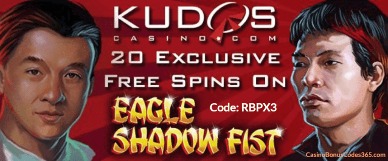 Kudos Casino New RTG Game 20 FREE Eagle Shadow Fist Spins - Casino Bonus Codes 365