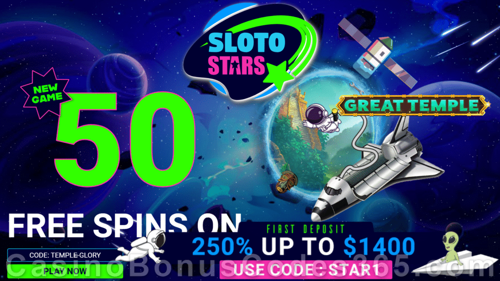 Sloto Stars Exclusive 50 FREE Great Temple Spins No Purchase Deal for ...