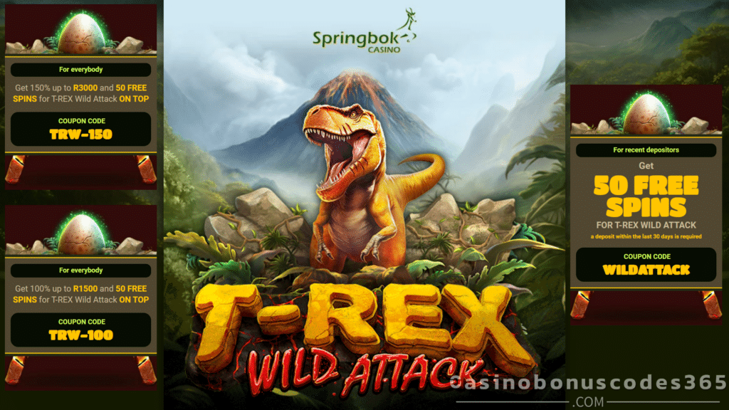 Springbok Casino Special T-Rex Wild Attack New SpinLogic Gaming Offer ...